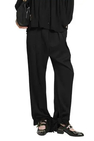 Chloé Pleated Tie-hem Wool Blend Trousers - Black