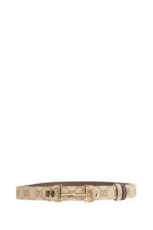 Gucci Gg Canvas Horsebit Buckle Belt - Beige