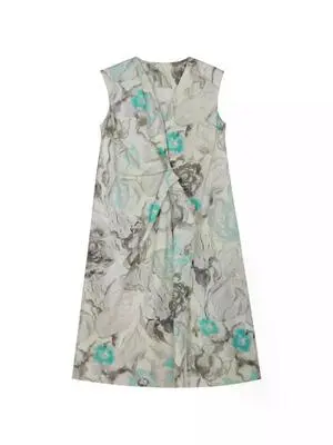 JNBY Oversized Floral Print V-neck Dress - Green