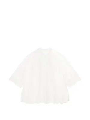 LESS Poplin Blouse With Scalloped Hem And Floral Embroidery - White