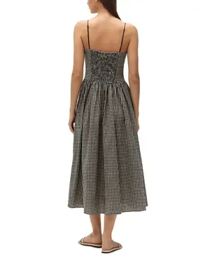 ELODIE THE LABEL Gingham Midi Dress With Tie Detail - Black Gingham
