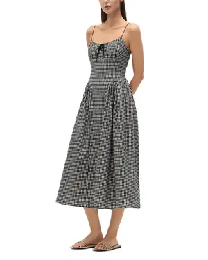 ELODIE THE LABEL Gingham Midi Dress With Tie Detail - Black Gingham
