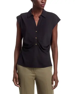 SIONI Short Sleeve Ruched Pullover Top - Black