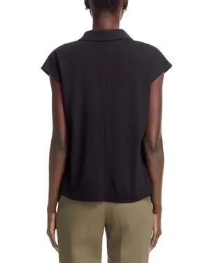 SIONI Short Sleeve Ruched Pullover Top - Black