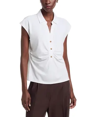 SIONI Short Sleeve Ruched Pullover Top - Eggshell