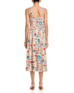 Moon River Sweetheart Neck Printed Midi Dress