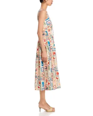 Moon River Sweetheart Neck Printed Midi Dress
