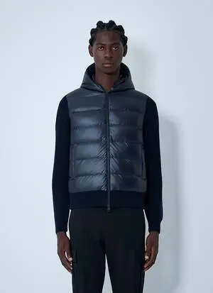 Moncler Quilted Cardigan With Knitted Sleeves - Blue