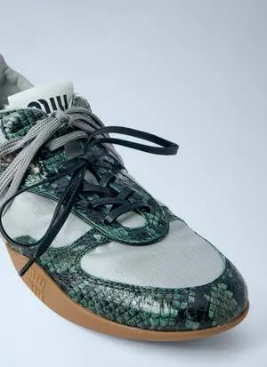 Miu Miu Lace-up Sneakers With Snakeskin Accents