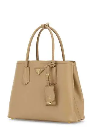 Prada Sand Leather Small Double Handbag - Brown