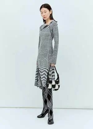 Burberry Houndstooth Asymmetrical Midi Dress