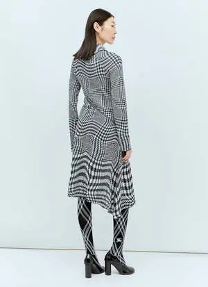 Burberry Houndstooth Asymmetrical Midi Dress