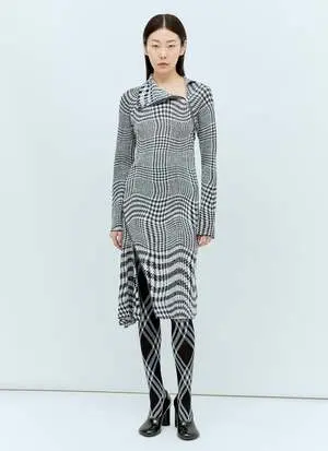 Burberry Houndstooth Asymmetrical Midi Dress - Gray