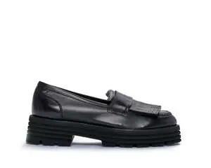 Lukure Gea Hand-painted Kangaroo Leather Loafers - Black