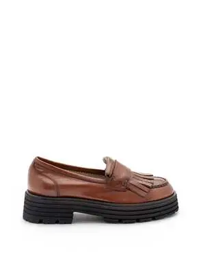 Lukure Gea Hand-painted Kangaroo Leather Loafers - Chestnut