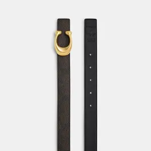 COACH Sculpted C Buckle Reversible Belt, 25mm - Brass/walnut Black