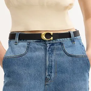 COACH Sculpted C Buckle Reversible Belt, 25mm - Brass/walnut Black
