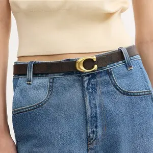 COACH Sculpted C Buckle Reversible Belt, 25mm - Brass/walnut Black