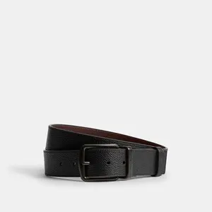 COACH Boxed Plaque And Harness Buckle Cut-to-reversible Belt, 38 Mm - Black/maple