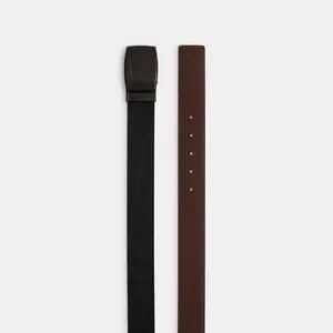 COACH Boxed Plaque And Harness Buckle Cut-to-reversible Belt, 38mm - Black/maple