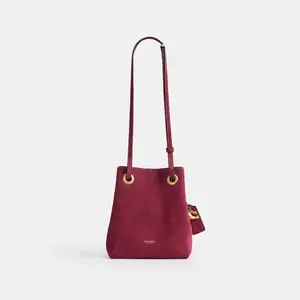 COACH Jade Suede And Leather Drawstring Pouch - Brass/dark Fuchsia