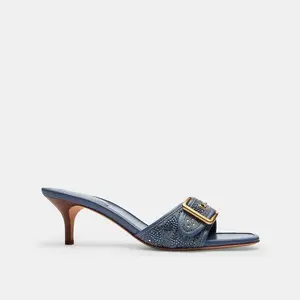 COACH Margot Embellished Crystal Signature Kitten Heel Sandal - Denim