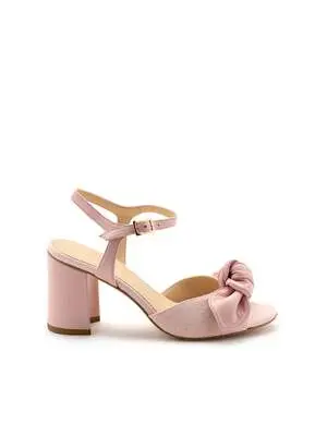 Lukure Bonbon Woven Canvas & Leather Block Heel Sandals With Bow Detailing - Bubble Gum