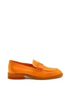 Lukure Mina Hand-Dyed Italian Buffalo Leather Loafers Orange