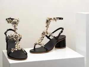 Lukure Portofino Embellished Block Heel Sandals - Black