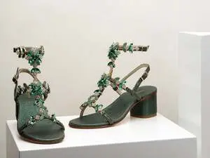 Lukure Portofino Embellished Block Heel Sandals - Dark Green