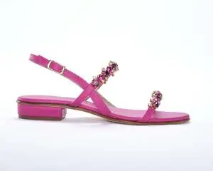 Lukure Crystal Embellished Leather Flat Sandals - Fuchsia