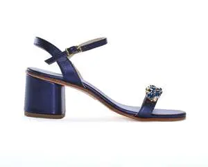 Lukure Iris Embellished Block Heel Sandals - Navy