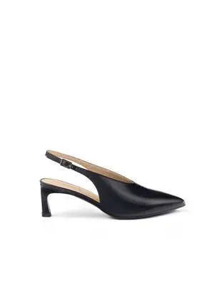 Lukure Vittoria Kangaroo Leather Slingback Kitten Heels - Black