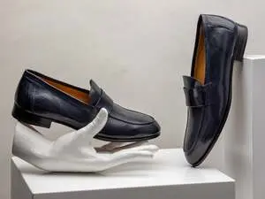 Lukure Ettore Hand-painted Kangaroo Leather Loafers - Navy