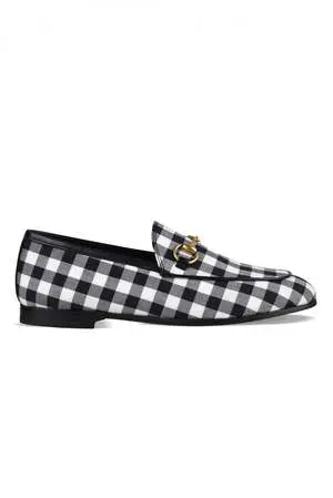 Gucci Checked Fabric Loafers With Gold-tone Horsebit Detail - Black