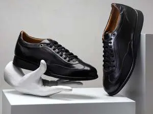 Lukure Handmade Italian Kangaroo Leather And Suede Lace-up Sneakers - Black
