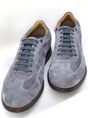 Lukure Handmade Italian Kangaroo Leather And Suede Lace-up Sneakers - Grey Suede