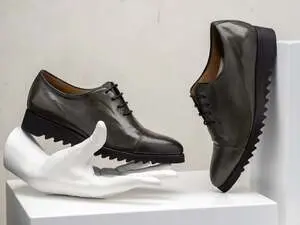 Lukure Denise Hand-painted Kangaroo Leather Lace-up Shoes - Black
