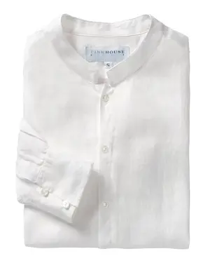 PINK HOUSE Linen Collarless Shirt Plain - White