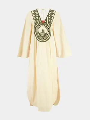 La DoubleJ Prometheus Ivory Embroidered Cotton Midi Dress - Cream