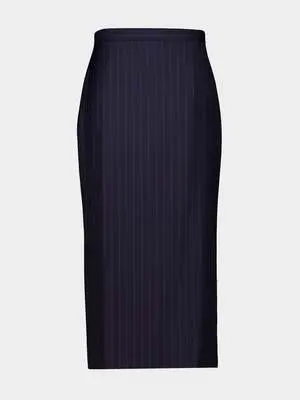 Givenchy Dark Navy Wool Midi Skirt - Blue