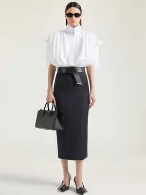 Givenchy Dark Navy Wool Midi Skirt - Blue