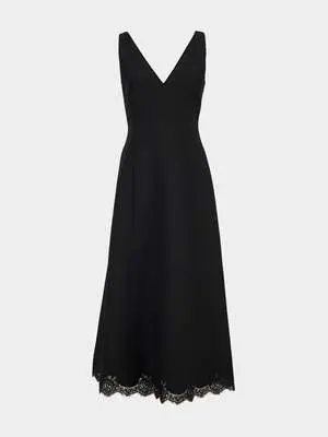 Valentino Garavani Crepe Couture Midi Dress With Lace Trim - Black