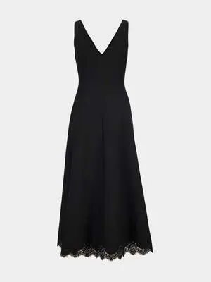 Valentino Garavani Crepe Couture Midi Dress With Lace Trim - Black