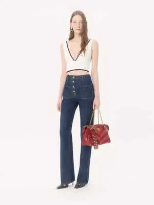 Valentino Garavani Dark Wash Denim Trousers With Logo Buttons - Blue