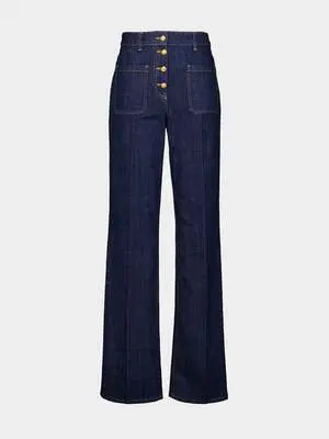Valentino Garavani Dark Wash Denim Trousers With Logo Buttons - Blue