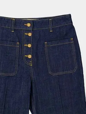 Valentino Garavani Dark Wash Denim Trousers With Logo Buttons - Blue