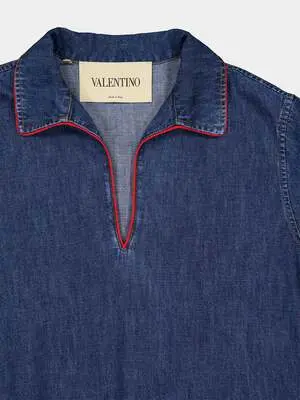 Valentino Garavani Dark Denim V-neck Midi Dress - Blue
