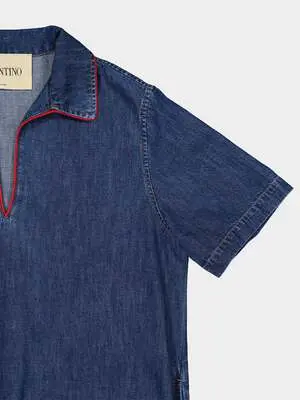 Valentino Garavani Dark Denim V-neck Midi Dress - Blue
