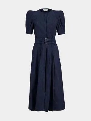 Gabriela Hearst Denim Cotton Midi Dress With Belt - Blue